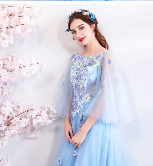 Prom Dress Train Light Blue A Line Evening Dress