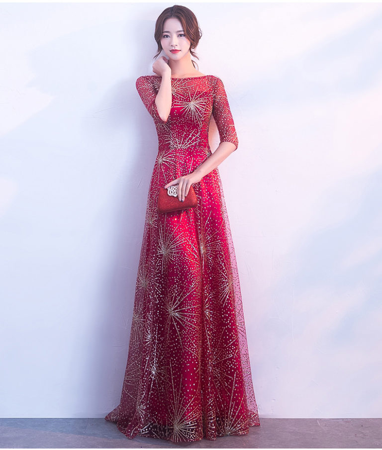 Red And Gold Prom Dress A Line Long Bridesmaid Dress Sale