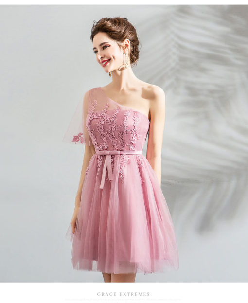 Cheap Cocktail Dress Pink A Line Lace Short Prom Dress