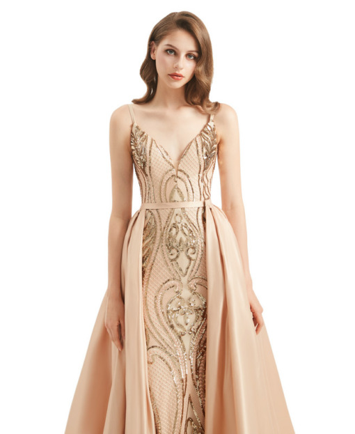 Detachable Skirt Prom Dress Black Spaghetti Straps Evening Dress