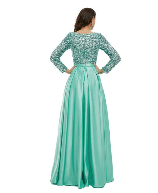 Green Satin Prom Dress Sweetheart A Line Formal Dress With Sleeves