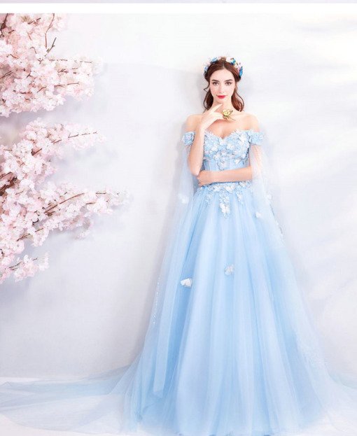 light blue prom dress with cape Archives - Cheap Prom Dress,Evening ...